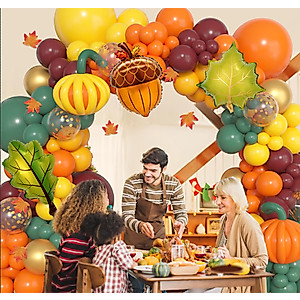 Ouddy Life 196 Pcs Fall Balloons Arch Garland Kit, Fall Party Decorations Orange Green Yellow Burgundy Maple Leaves Pinecone for Autumn Friendsgiving Thanksgiving Little Pumpkin Baby Shower Decor