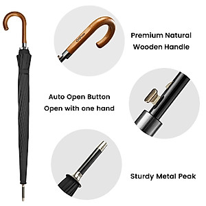 G4Free 54 Inch Large Windproof Umbrella for 2 Persons, 16 Ribs Auto Open Classic Wooden J Handle Cane Stick Golf Rain Umbrellas for Men Women Travel 120cm