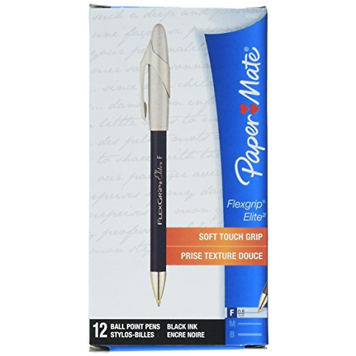 Paper Mate 85587 Flexgrip Elite Stick Ballpoint Pens, Fine Point, Black, 12-Pack