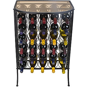 Sorbus Wine Rack Stand Bordeaux Chateau Style with Glass Table - Holds Bottles of Wine - Elegant French Style Wine Rack to Compliment Any Space - Minimal Assembly (Wine Stand - 30 Bottles)