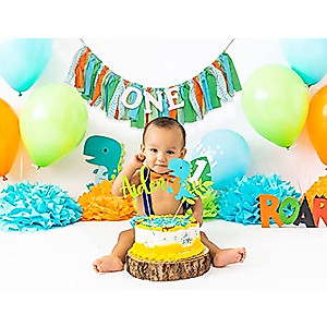 High Chair Banner for 1st Birthday - Highchair Banner for First Birthday Theme Decoration, Cake Smash Photo Prop, Fabric Rag Garland Banner,Guppies, Green, Orange, Rag Tie