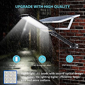 200W Solar Street Lights Outdoor Lamp, 10000lm Dusk to Dawn IP67 Security Led Flood Light with Remote Control Mounting Pole and Bracket Garden, Street, Court, Parking Lot