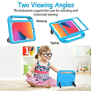 eTopxizu Kids Case with Built-in Screen Protector for New iPad 10.2 Inch 2021/2020/2019 (9th/8th/7th Gen), Shockproof Handle Stand Case for 2021/2020/2019 iPad 10.2, iPad Air 3 10.5 2019, Blue