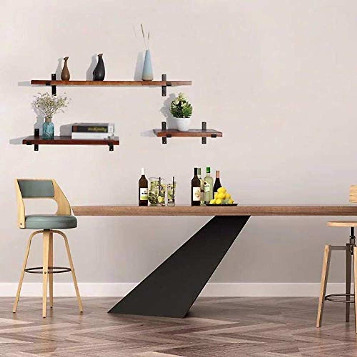 PIBM Stylish Simplicity Shelf Wall Mounted Floating Rack Shelves Solid Wood Metal Bracket Separator Plate Multifunction Small Items Wear Resistant Save Space,8 Sizes, Wood Color , 100x30x2cm