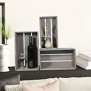 LEKUAIJIA Wooden Crates with Handle,Set of 3 Decorative Wooden Crates for Storage Display,Storage Containers with Log Cut for Bedroom,Livingroom,Office,Kitchen,Etc