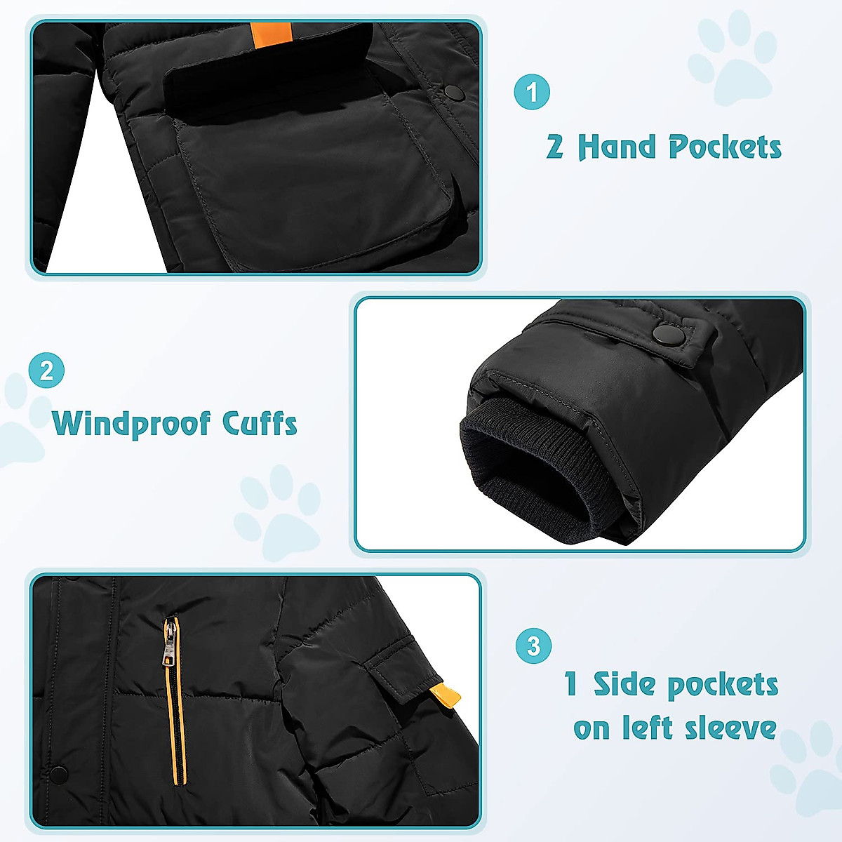 FARVALUE Boy Winter Coat Warm Quilted Puffer Water Resistant Parka Jacket with Detachable Fur Hood for Big Boys Black, 12-13 Years