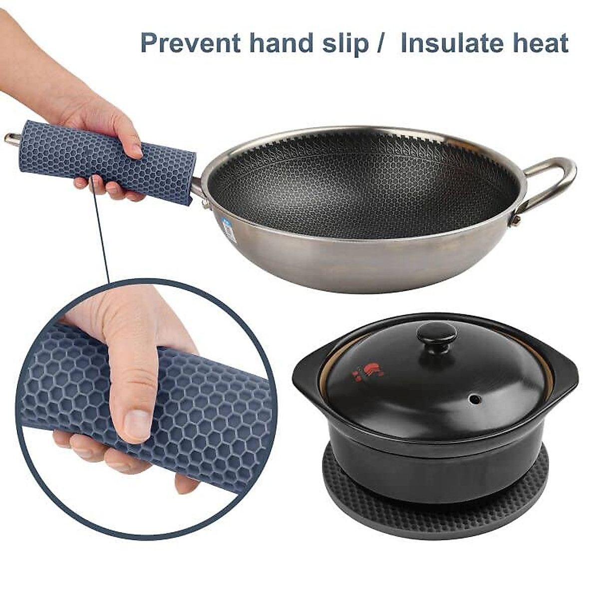 Hotsyang Silicone Trivets, Silicone Trivets for Hot Pots and Pans, Silicone Trivets for Hot Dishes, Trivets Mats Kitchen, Round Silicone Mats Set, Silicone Hot Pads For Kitchen Counter,Dark Grey 4 pcs