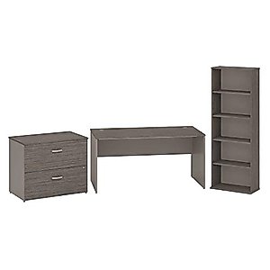 Bush Furniture Commerce 60W Office Desk with 2 Drawer Lateral File Cabinet and Bookcase