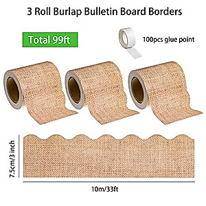 99 Feet Burlap Bulletin Board Border 3 Rolls Burlap Scalloped Borders Trim Fall Classroom Bulletin Board Rolled Trim Farmhouse Decoration for Thanksgiving Back to School Classroom School Party Decor