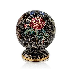Precious Handicraft Keepsake Butterflies on Rose Floral Globe Style Cremation Urn - 100% Handcrafted Adult Funeral Urn - Solid Affordable Large Urn for Human Ashes, (Black)