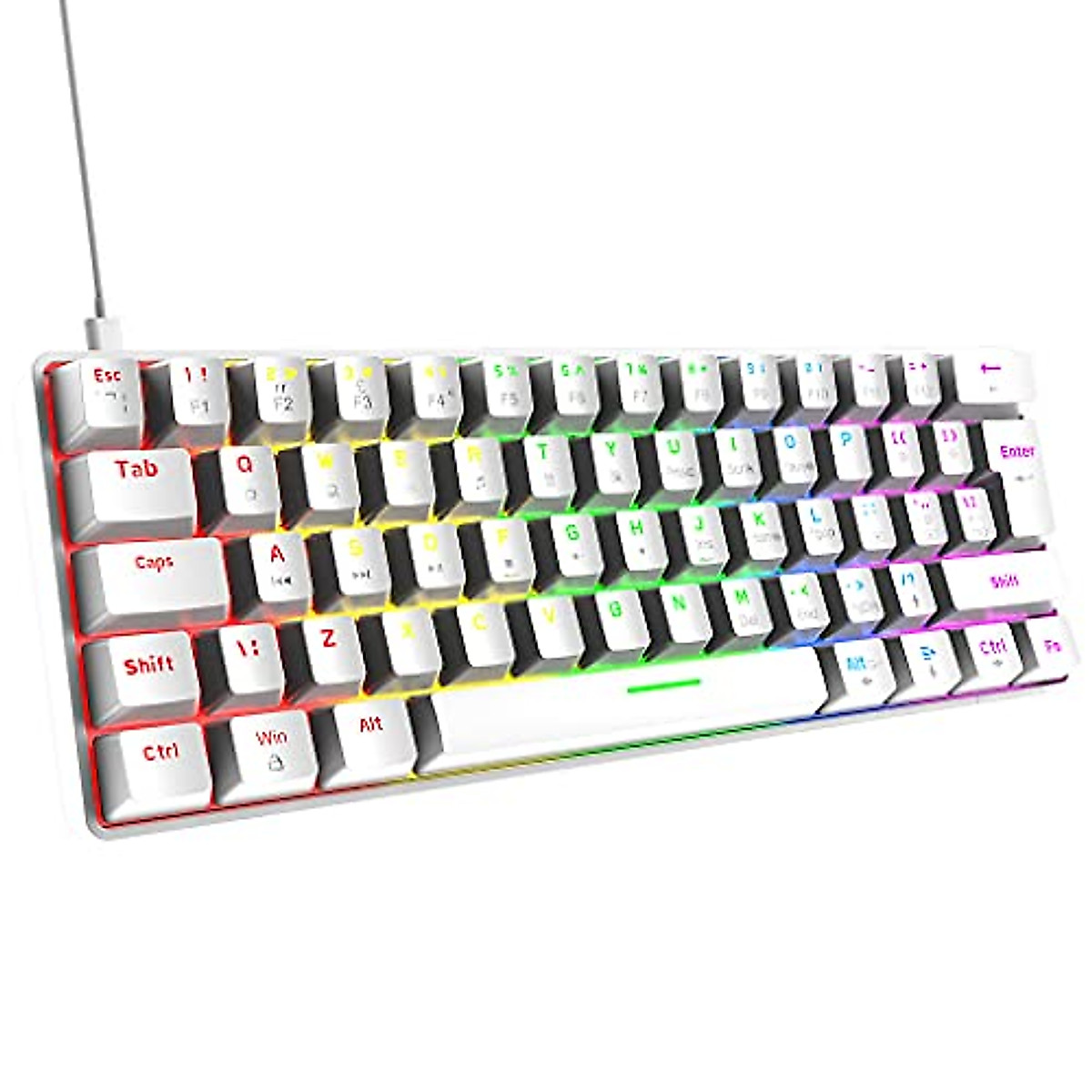 Qksky Mechanical Gaming Keyboard Green/Red Switch 62 Keys USB Wired Gaming Keyboard with 18 RGB Lights Effect Desktop PC Gamer Green switches