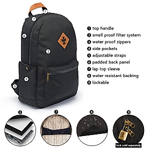 Revelry Supply Explorer Smell Proof and Water Resistant Medium Size Travel Backpack - 18 L (Black)