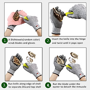 ICESAGOO Oyster Shucking Knife and Glove Kit - Clam and Oyster Knife Shucker Set with Stainless Steel Seafood Opener Tool(2knifes+1Glove+1Cloth)