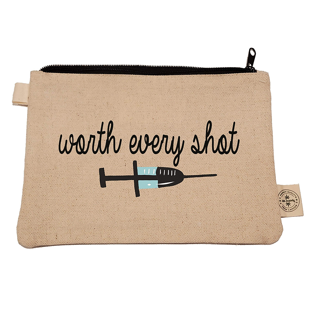Ink Trendz® Infertility Warrior IVF IUI Makeup Bag, Pencil Pouch Hemp Canvas Zipper Pouch 7" x 9" (Worth Every Shot)