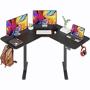 Flamaker L-Shaped Electric Standing Desk, 47 Inch Height Adjustable Sit Stand Desk, Computer Home Office Corner Desk Memory Preset (Black)