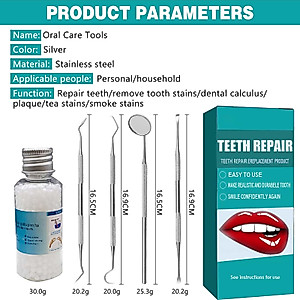 Ganbaro Moldable False Teeth, Teeth Repair Kit, Tooth Repair Granules, Temp Tooth Beads with 4 Dental Tools, Snap On Instant and Confident Smile