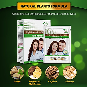 BIOGREEN ROOTS Ammonia-Free Herbal Hair Shampoo - Effectively Covers Gray Hair for Men and Women - Natural Color and Herbal Nourishment - No Stain on Skin - Light Brown (5 sachets x 25 ml)