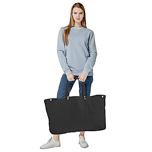 LLYLIU Large Canvas Tote Bag with 9 Pockets Extra Big Shopping Beach Travel Reusable Plain Solid Grocery Bags 21"x8"x14"