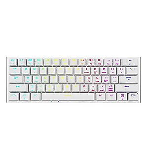Magic Refiner MK28 60 Percent RGB White Gaming Keyboard, 61 Keys Mechanical Bluetooth/2.4G/USB Wired for Option, Compatible for Windows/iOS/Linux/Andriod PC/Mac Keyboard (Red Switch)