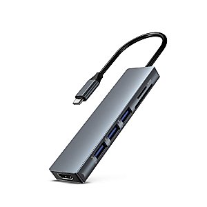 USB C HDMI Adapter for MacBook Pro 2016/2017, 6 in 1 USB-C to HDMI Output, SD+MicroSD Card Reader and 3-Ports USB 3.0