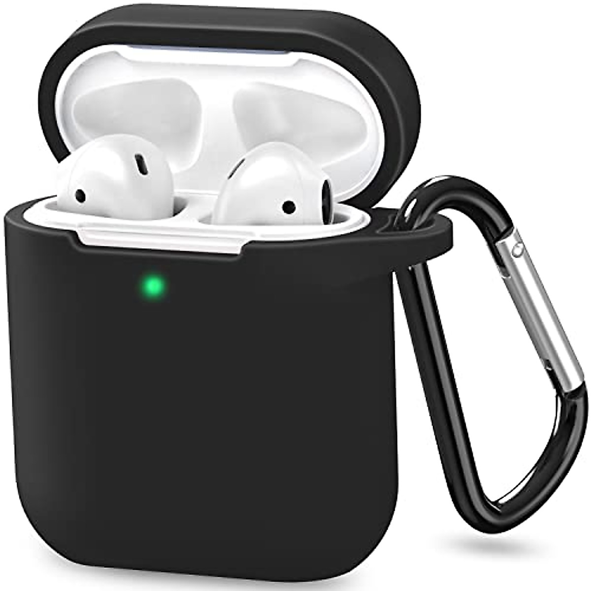 ATUAT AirPods Case Cover, Full Protective Soft Silicone Case Accessories with Keychain for Apple AirPods 1st 2nd Generation Charging Case, Front LED Visible, Black