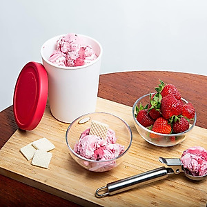 CasaVibe Ice Cream Containers for Homemade Ice Cream (2 Pcs) - Reusable Ice Cream Storage Containers for Freezer - Leak-Free Ice Cream Containers with Lids (Silicone), Red