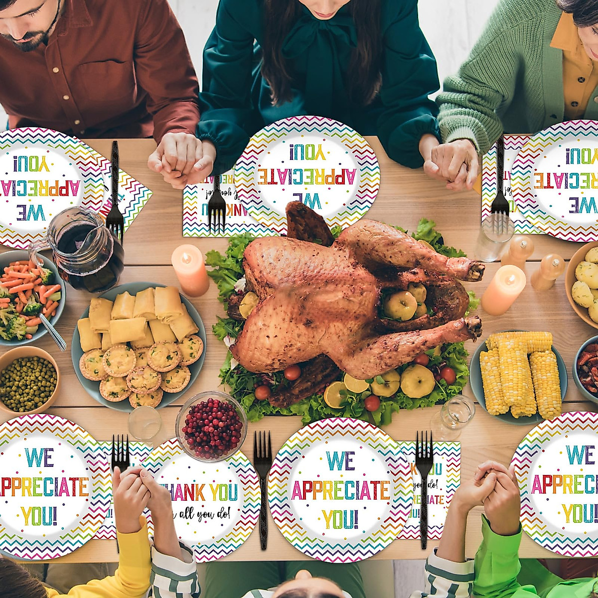 Thank You Party Plates Napkins We Appreciate You Tableware Teacher Appreciation Dinnerware Be Thankful to Teacher Doctor Staff Disposable Plates Fork for Congratulations Graduate Party Supply Serve 24