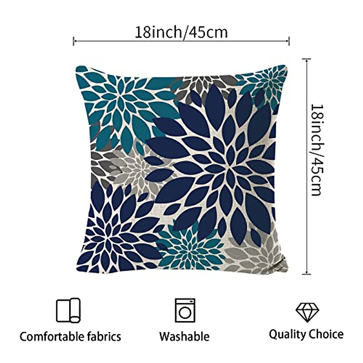 Set of 4 Decorative Throw Pillow Covers 18x18 Blue and Grey Modern Daisy Floral Pillow Covers for Living Room Farmhouse,Modern Simple Boho Cushion Bed Outdoor Home Decor