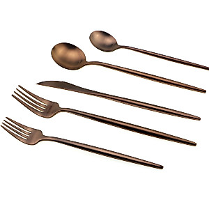 JASHII 18/10 Stainless Steel 5-Piece Matte Rose Gold Flatware Set,Dinner Knife Fork Salad Fork Dessert Spoon, Service for 1, Luxury Silverware Cutlery Utensil Sets