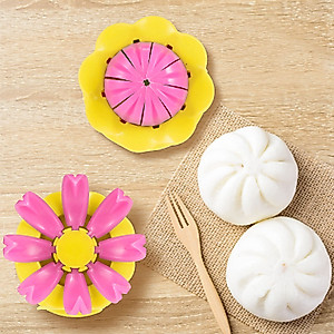 5 Pieces Bun Maker Bun Dumpling Maker Steam Filled Plastic Mold and Filling Spoon Cooking Tool Set for Kids Learning to Make Delicious Bun and Dumplings(Yellow, Pink, Beige)