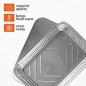 PLASTICPRO Disposable 4 LB Aluminum Takeout Tin Foil Oblong Baking Pans 12'' X 8'' X 2'' Inch With Cardboard Lids - Brownies, Bread, or Lunchbox, Pack of 5