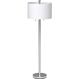 Adesso 4067-22 Boulevard Floor Lamp, 61 in, 2 x 100 W Incandescent/26W CFL, Brushed Steel Finish, 1 Tall Lamp