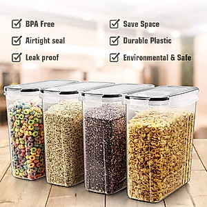 Cereal & Dry Food Storage Containers, Wildone Airtight Cereal Storage Containers Set of 8 [2.5L / 85.4oz] for Sugar, Flour, Snack, Baking Supplies, Leak-proof with Black Locking Lids