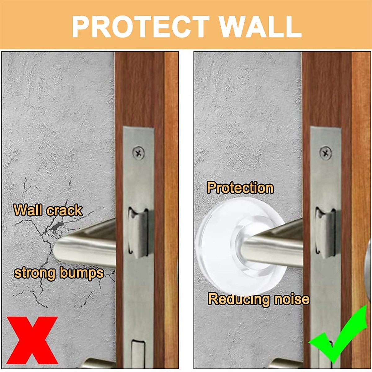 Door Stopper Wall Protector, Adhesive Bumper Protector, Reusable Rubber Door Stops from Door Knobs, Shock Absorbent Wall Shield for Door Handle (Clear-4 Pcs)