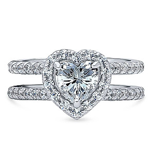BERRICLE Sterling Silver Halo Wedding Engagement Rings Cubic Zirconia CZ Heart Ring for Women, Rhodium Plated Size 6