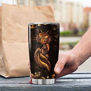 9SUNFLOWER Fox Coffee Tumbler Mechanic Style Birthday Gifts For Girls Women Boys Friends Steampunk Travel Mug With Lid Insulated Cold Drink Cup Inspirational Quotes Drinking Cups
