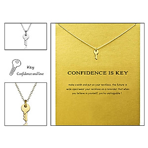 LANG XUAN Friendship Gold Key Necklace Good Luck Elephant Pendant Chain Necklace with Message Card Gift Card