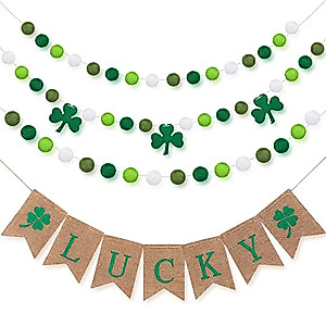 3 Pieces St. Patrick's Day Felt Balls Garland with Lucky Shamrock Garland Banner St Patrick Garland St. Patrick's Day Decorations for Irish Wall Hanging Decorations