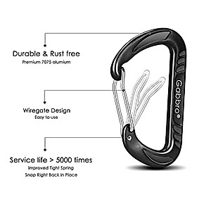 Gabbro Carabiner Clip Heavy Duty 2697lbs, 4 PCS 3" Large Lightweight Aluminum Caribeaners with Keychain Hook Ring Black
