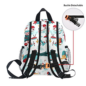 Custom Cartoon Airplane Boys Kids Backpack for Girls Boys, Aircraft Print Toddler Casual Daypack Backpacks, Personalized with Kid's Name Preschool School Bag, Children Travel Bookbag with Chest Strap