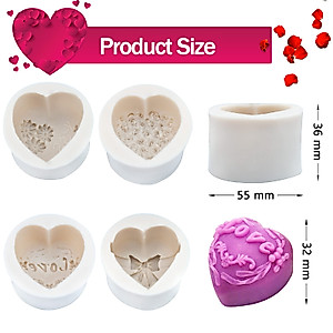4PC Mother's Day Fondant Silicone Molds, Heart-Shaped 3D Love Rose Flower Silicone Mold for Thanksgiving Wedding Valentine's Day Cake Chocolate Dessert DIY Aromatherapy Handmade Soap Making (White)
