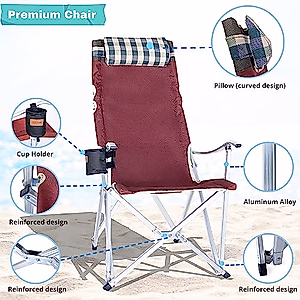 Poshlr Beach Chairs for Adults, Beach Chair Aluminum Heavy Duty, Folding Lawn and Camping Chairs Set with Carry Bag
