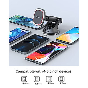 APPS2Car Magnetic Phone Mount, Dashboard Windshield Suction Cup Car Phone Holder Phone Mount with 6 Strong Magnets, Adjustable Telescopic Arm, Compatible with iPhone 13/Pro/Max/Mini All Smart Phones