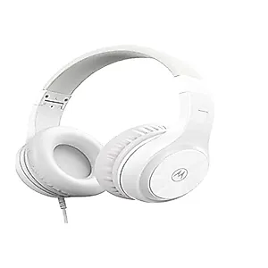 Motorola Over-Ear Headphones Wired - Moto XT120 Headphones with Microphone, in-Line Control for Calls - Foldable Head Phones, Adjustable Cushioned Headband - Dynamic Bass, Clear Sound - White