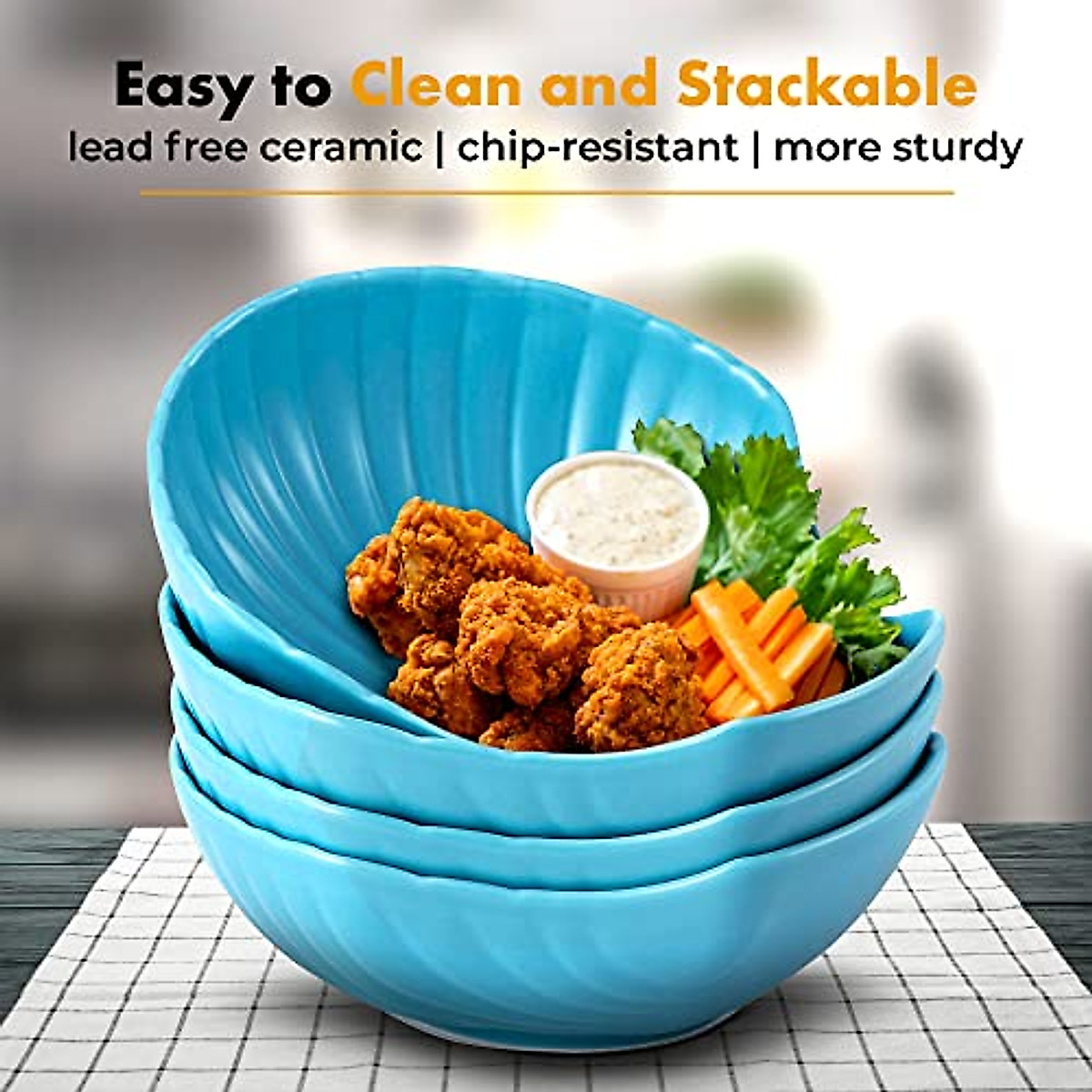 Bruntmor Kitchen Utensil Holder for Countertop, 5.6" Ceramic Utensil Organizer | Set Of 4 Utensil Crocks Countertop Matte Glazed Modern Kitchen Decor For Counter, Easy to Clean, Blue