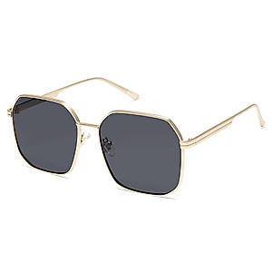 SOJOS Retro Square Polarized Sunglasses for Women Vintage Square Shades UV400 Large Metal Frame SJ1166 with Gold/Grey Lens