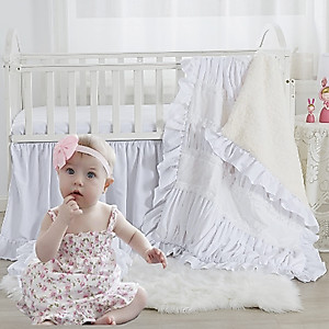 Brandream White Nursery Bedding Farmhouse Girls Crib Bedding Princess Baby Blanket Set 3 Piece, White Fitted Sheet, Ruffle Crib Skirt
