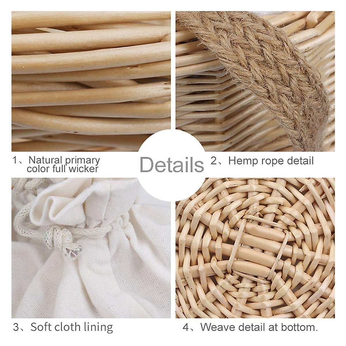 xiaolajiao Wicker Bag, Straw Purse, Rattan Basket, Handwoven Beach Bohemian Shoulder Purse with Soft Cloth Pocket, Round Rattan Bag Picnic Basket for Women, Kids