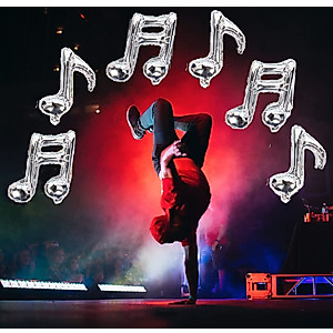 10 PCS Musical Note Aluminum Foil Balloons Guitar Silver Happy Birthday Music Balloons Banner Music Party Decorations for Music Themed Party, Birthday, Home Outdoor Party, Celebrations