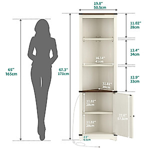 YITAHOME Corner Storage Cabinet with LED Light, Farmhouse Tall Corner Cabinet with Barn Door Design & Adjustable Shelf, Home Space Saver for Bathroom/Living Room/Laundry Room, White